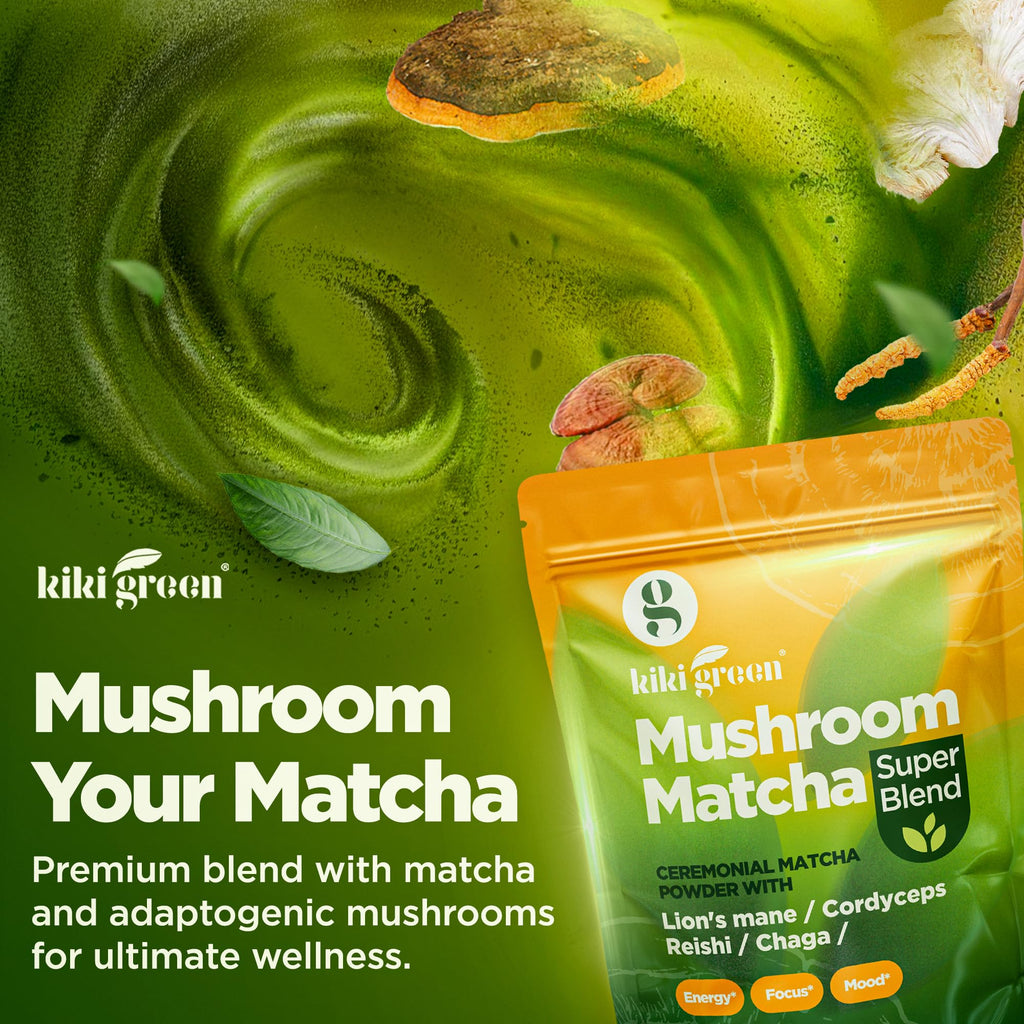 herbal supplement with matcha and mushrooms