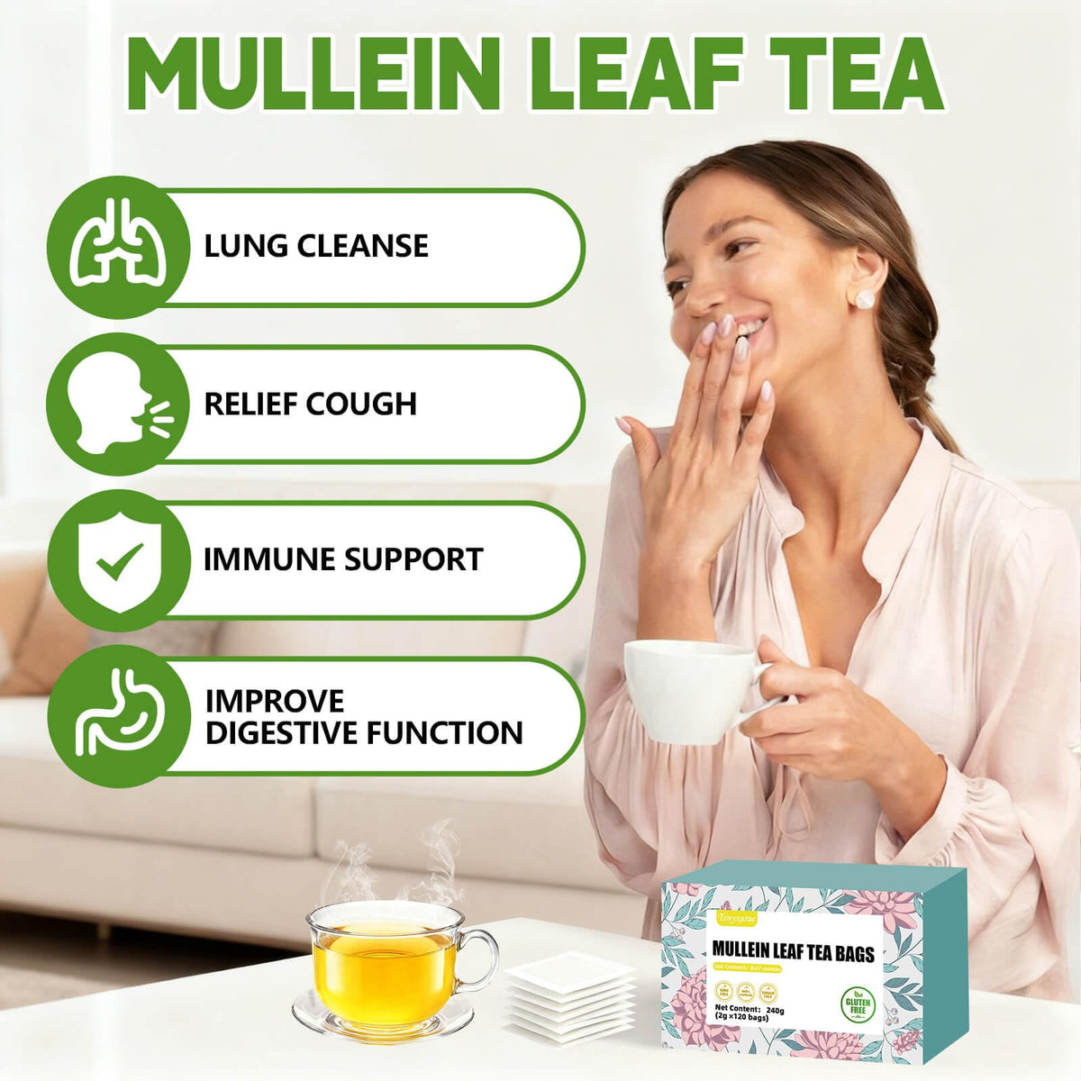 Herbal tea bags for respiratory support