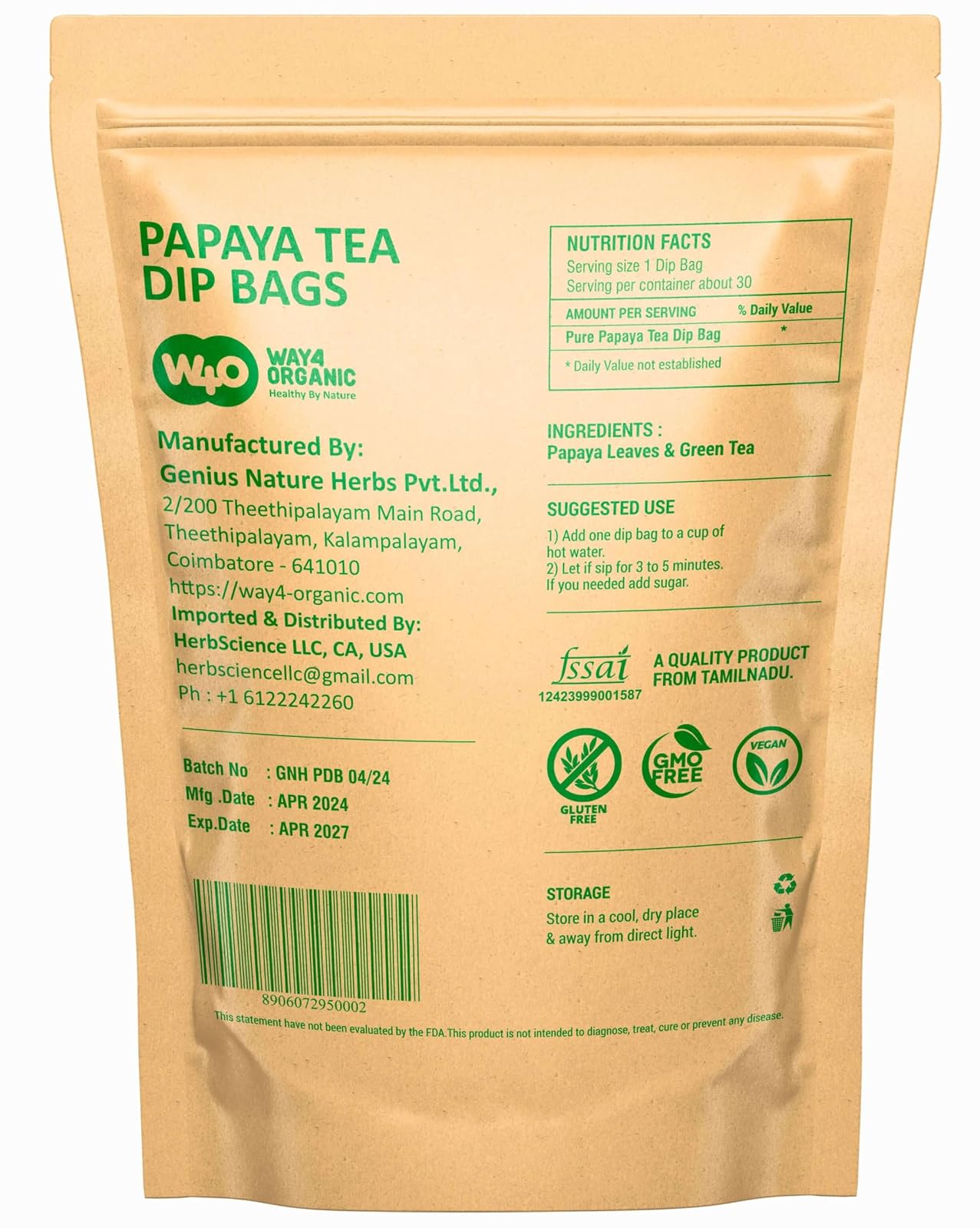 Herbal tea bags with papaya leaves