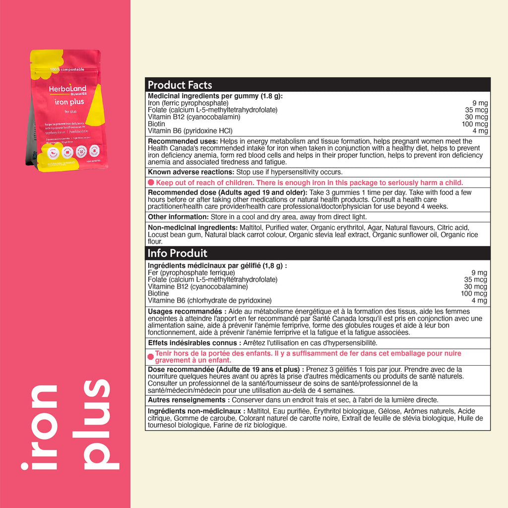 Herbaland iron gummies in compostable pouch