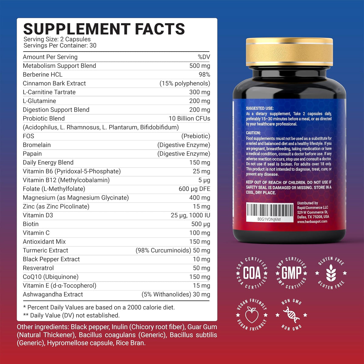 HerbaSpot Berberine and Ashwagandha