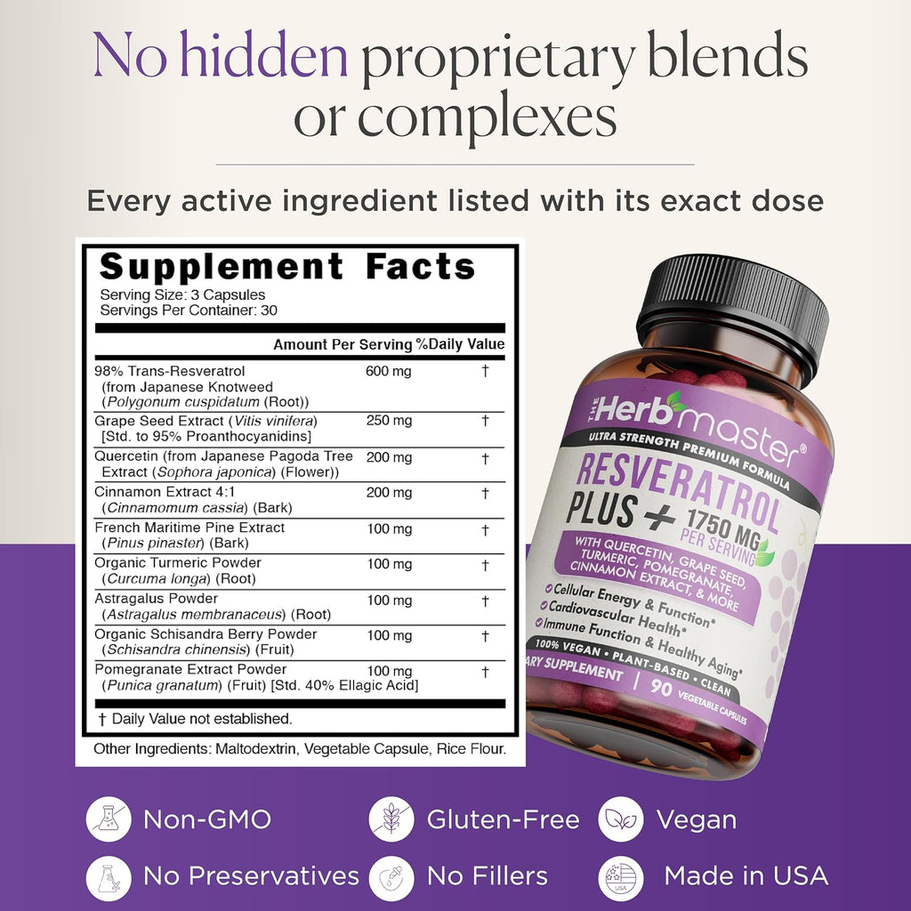 HERBMASTER Resveratrol Plus natural wellness supplement