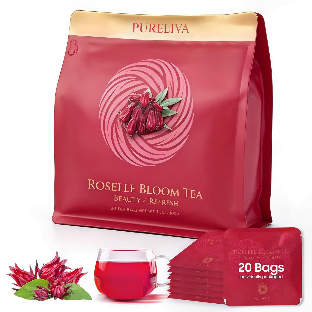Hibiscus flowers tea bags for relaxation