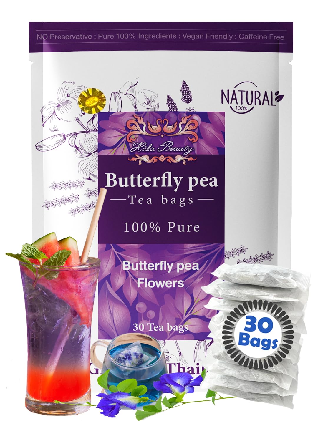 Hida Beauty dried butterfly pea tea