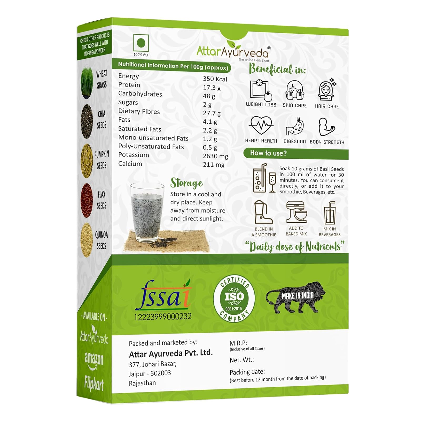 High-fiber Attar Ayurveda basil seeds