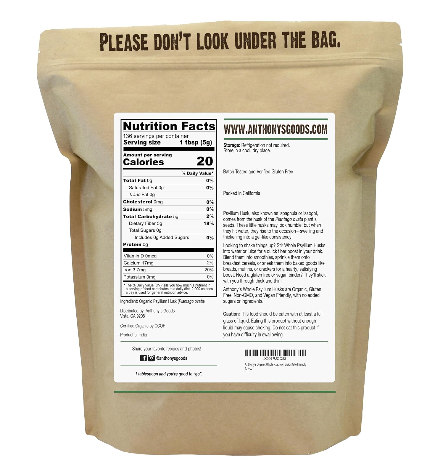 high-fiber psyllium husks 1.5 lb