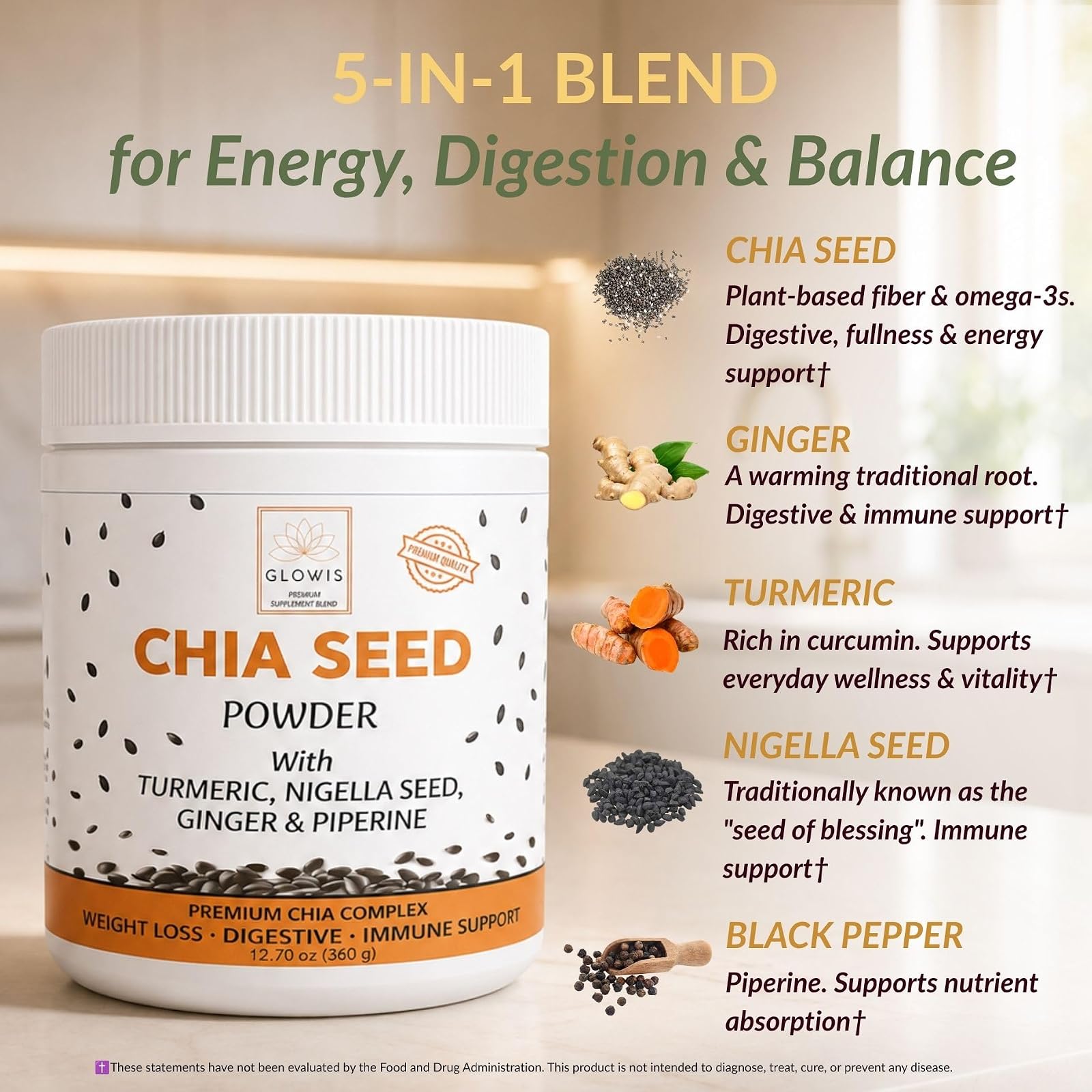 High-fibre chia seed powder supplement