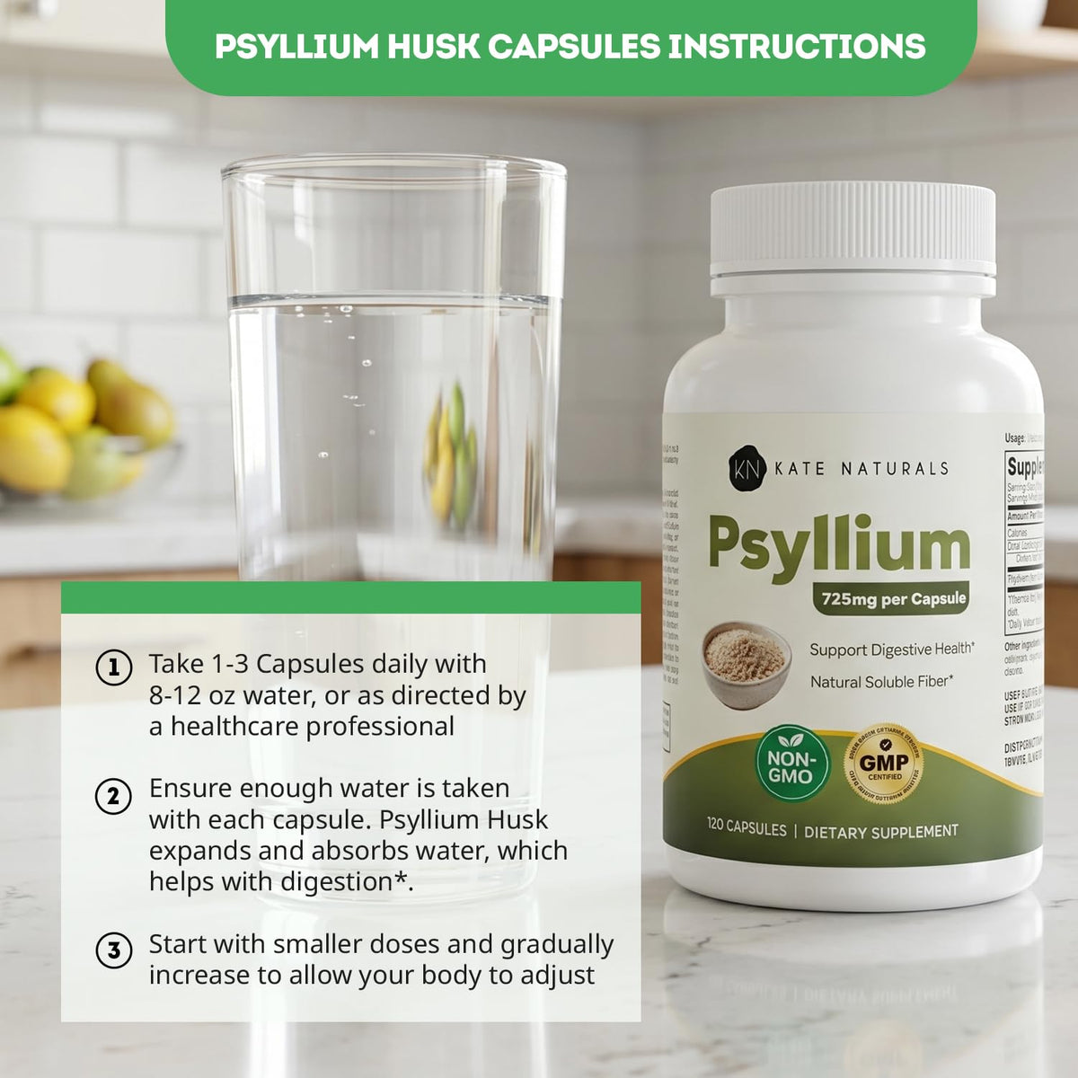 high-fibre psyllium husk supplement by Kate Naturals