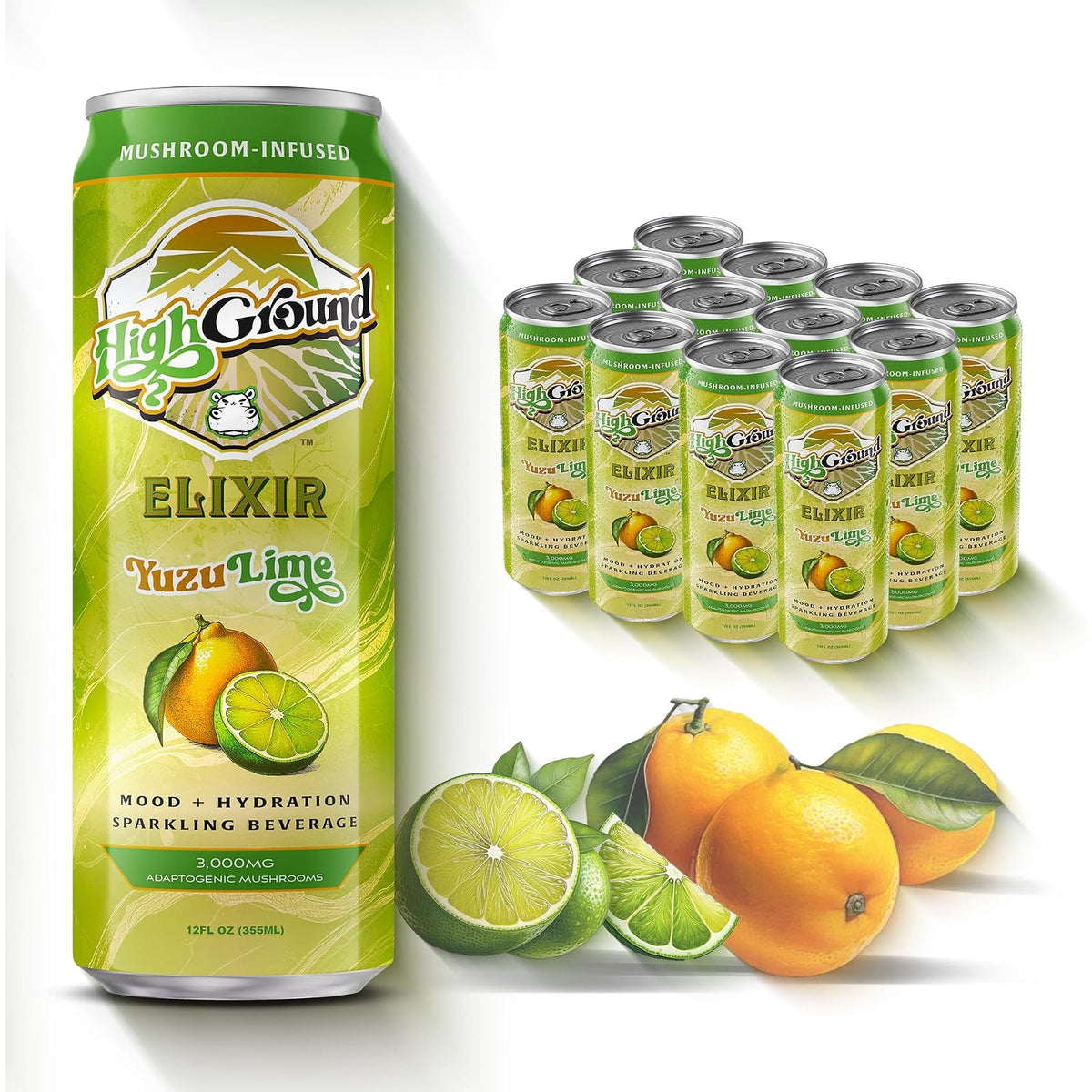 High Ground Elixir mushroom seltzer yuzu lime