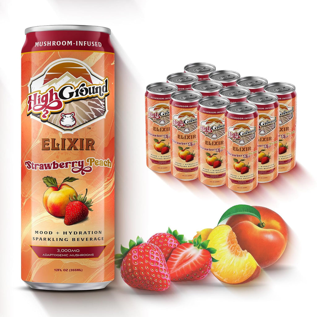 High Ground mushroom seltzer strawberry peach