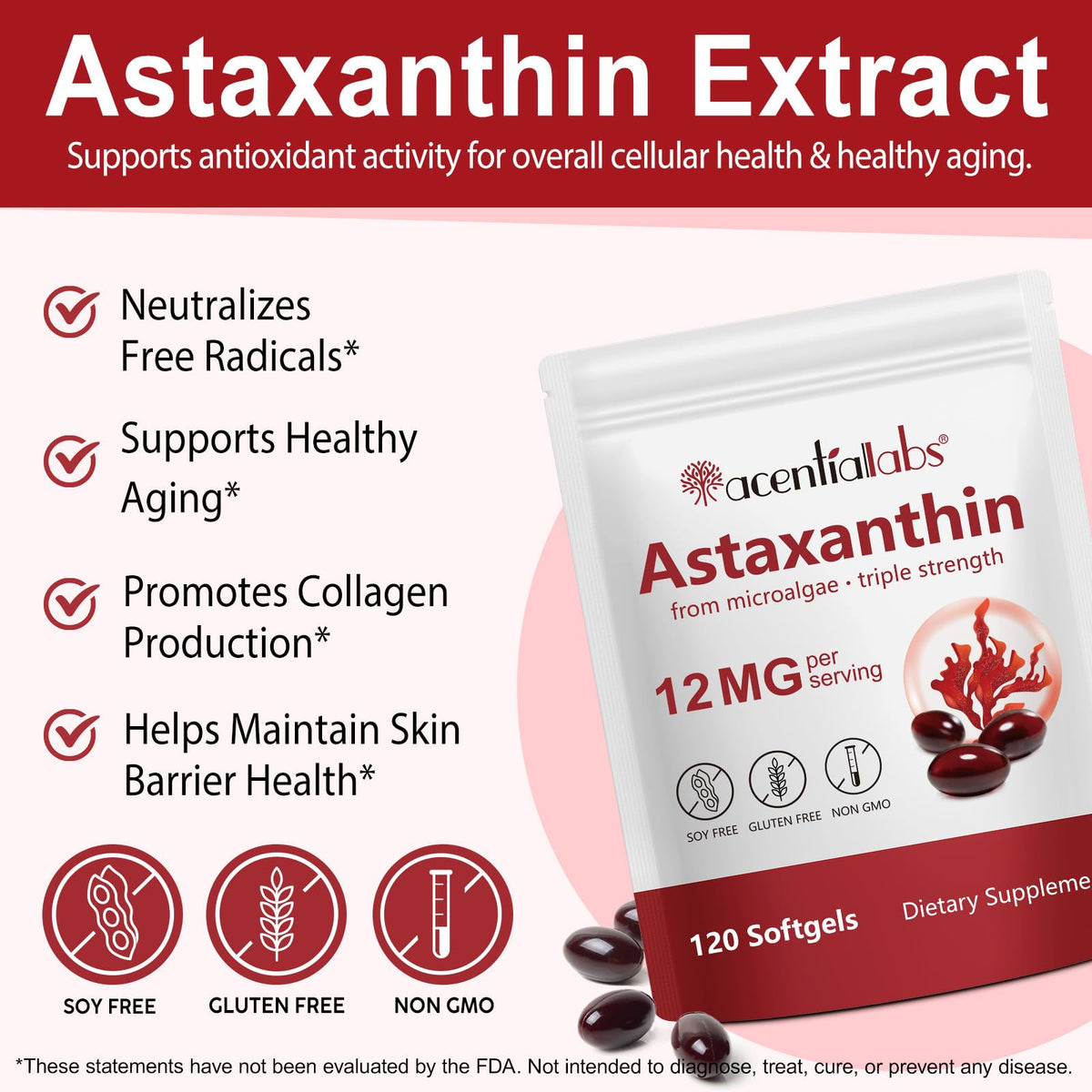 High potency 12 mg Astaxanthin capsules
