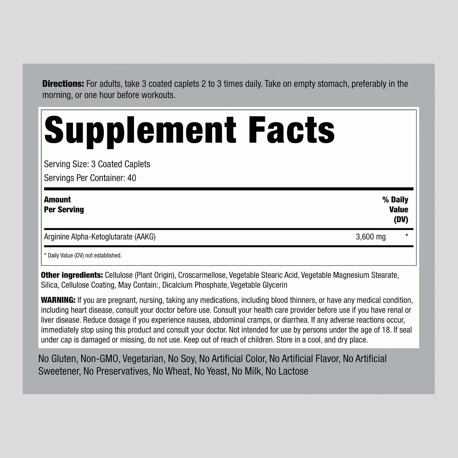 High potency AAKG caplets for energy
