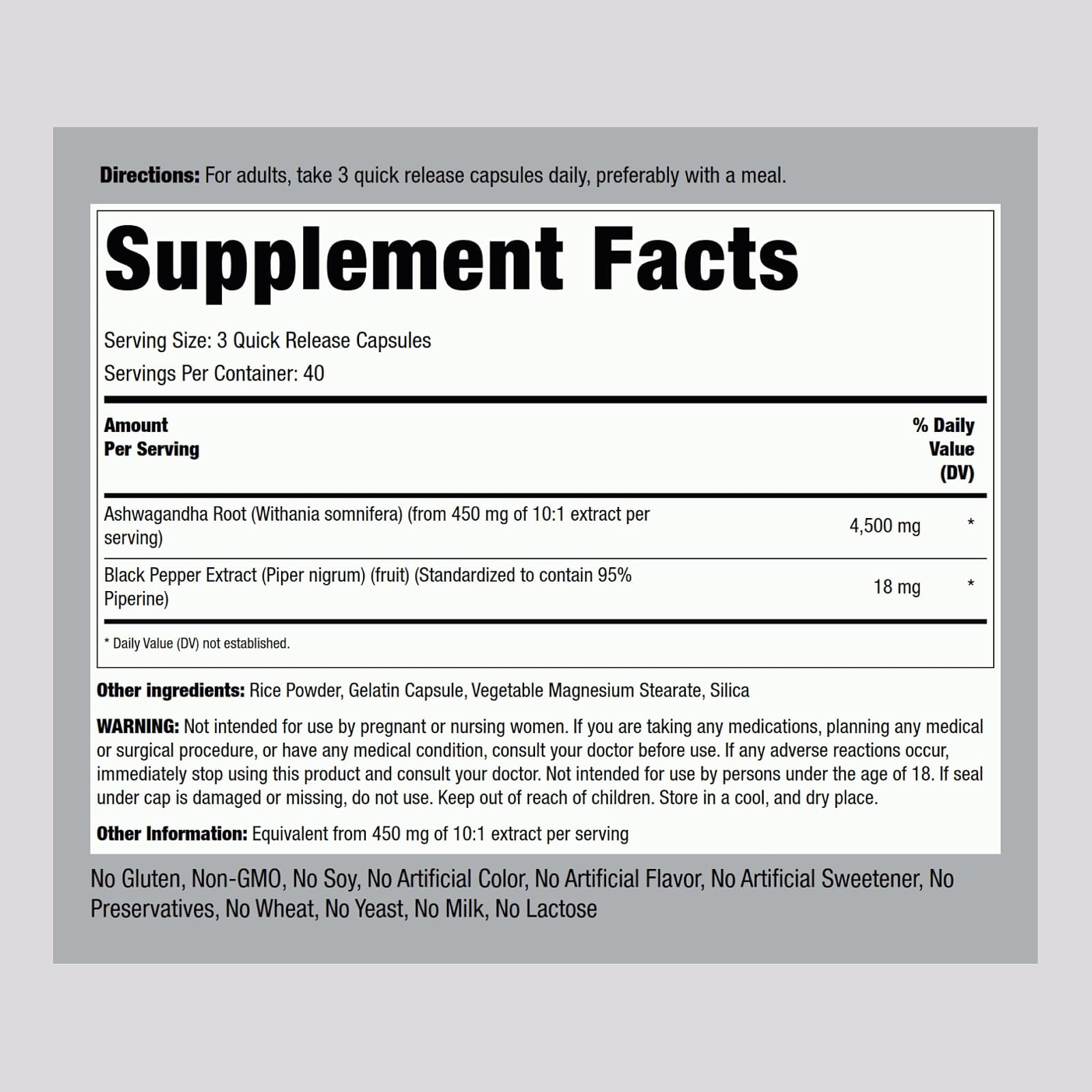 High potency ashwagandha capsules