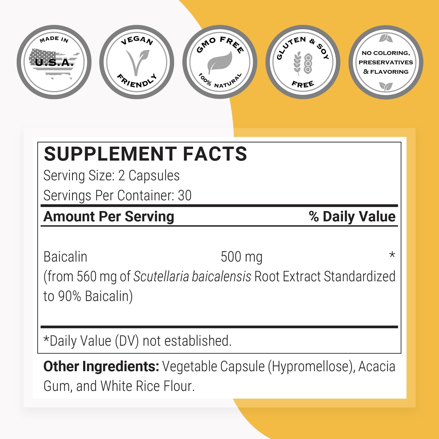 High potency Baicalin 500mg capsules