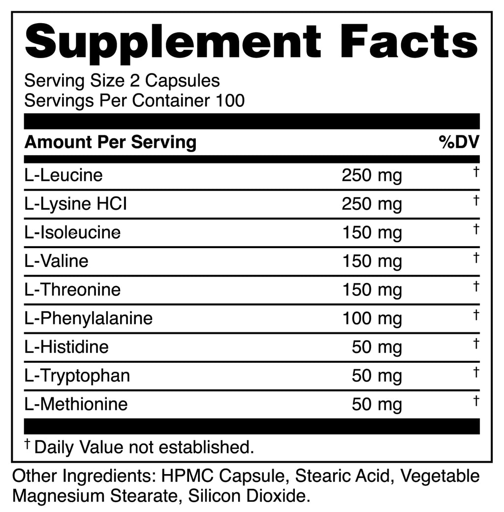 High potency BCAA supplement capsules