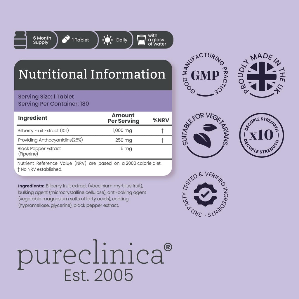 High potency bilberry extract tablets