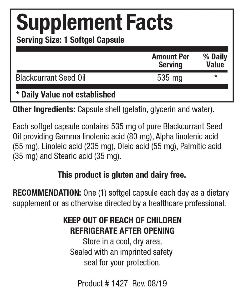 High potency black currant softgels