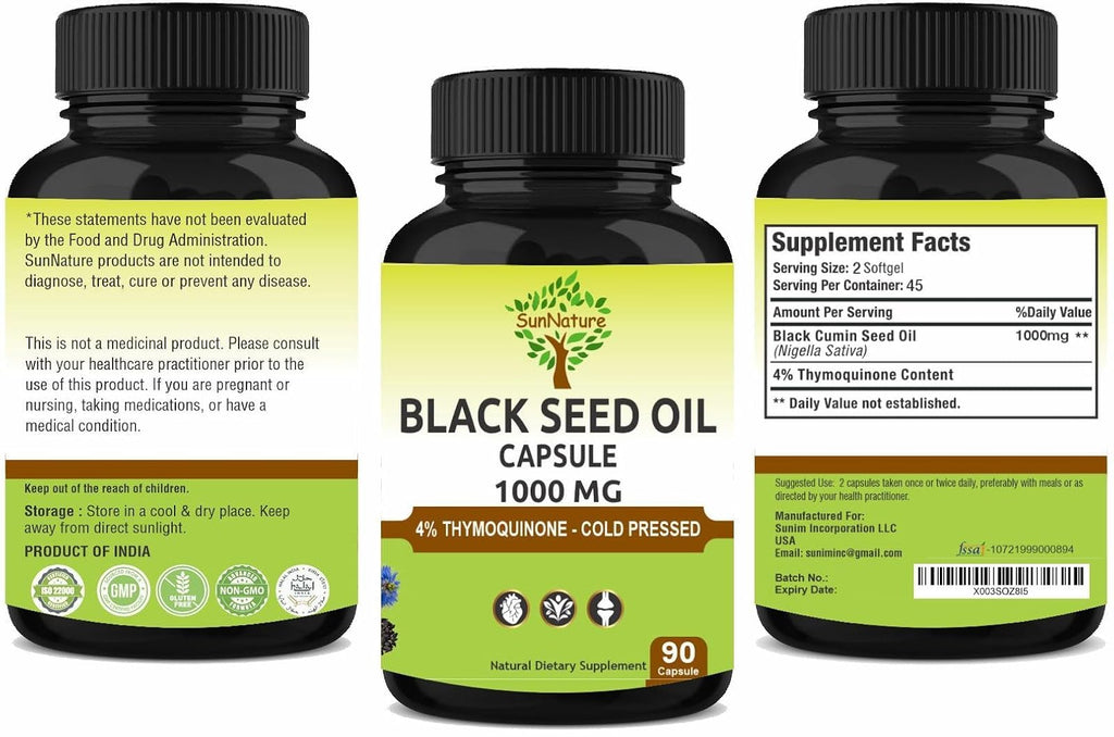 High potency black seed oil capsules