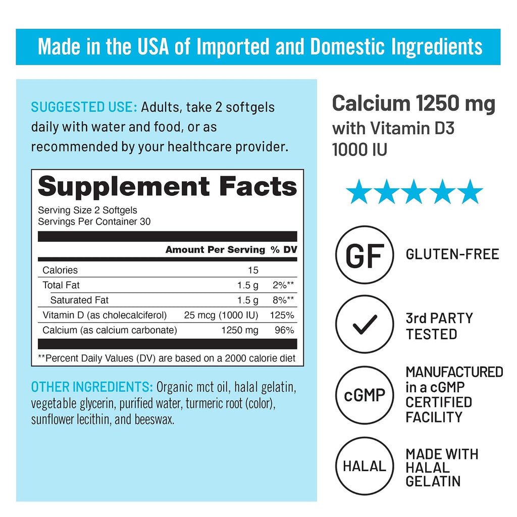 High potency calcium 1250 mg for daily health