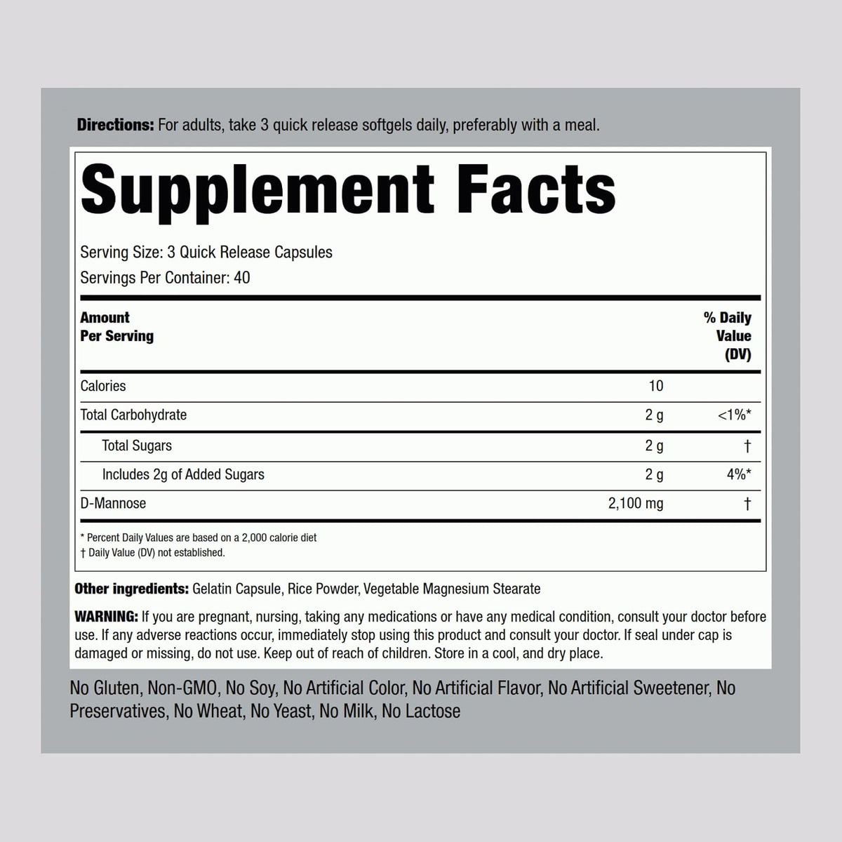 High potency D-Mannose capsules 2100 mg