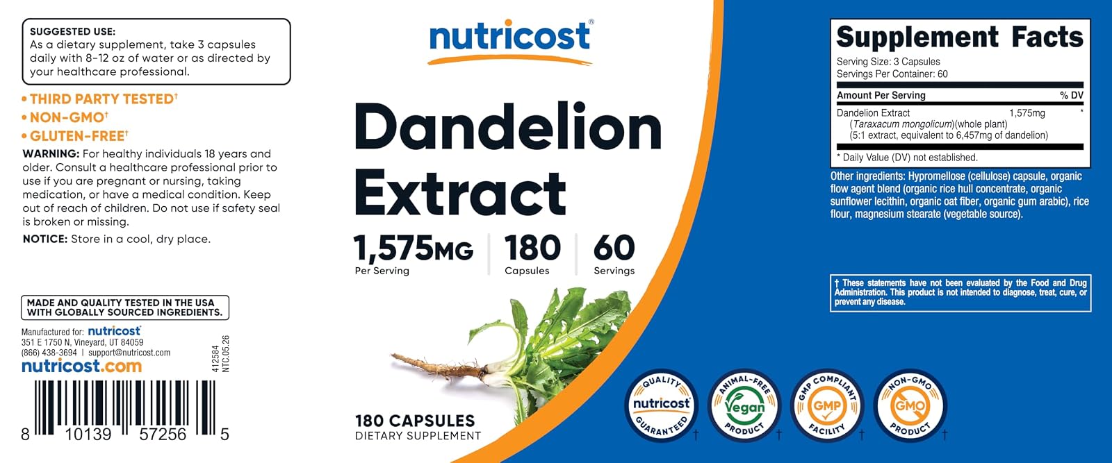 high potency dandelion extract 180 count