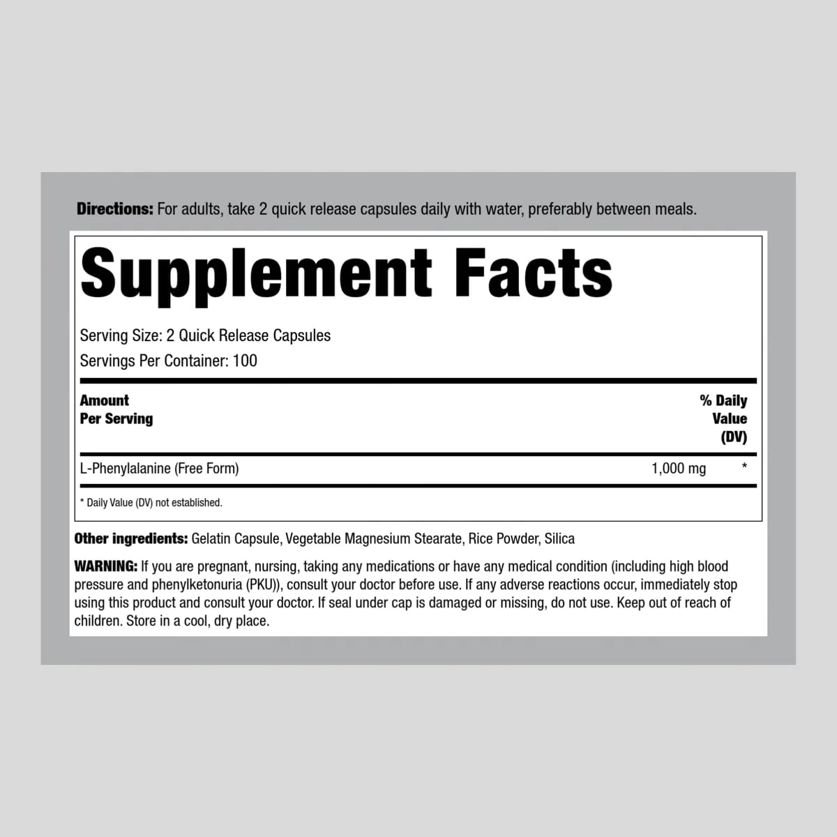High potency L Phenylalanine 1000mg