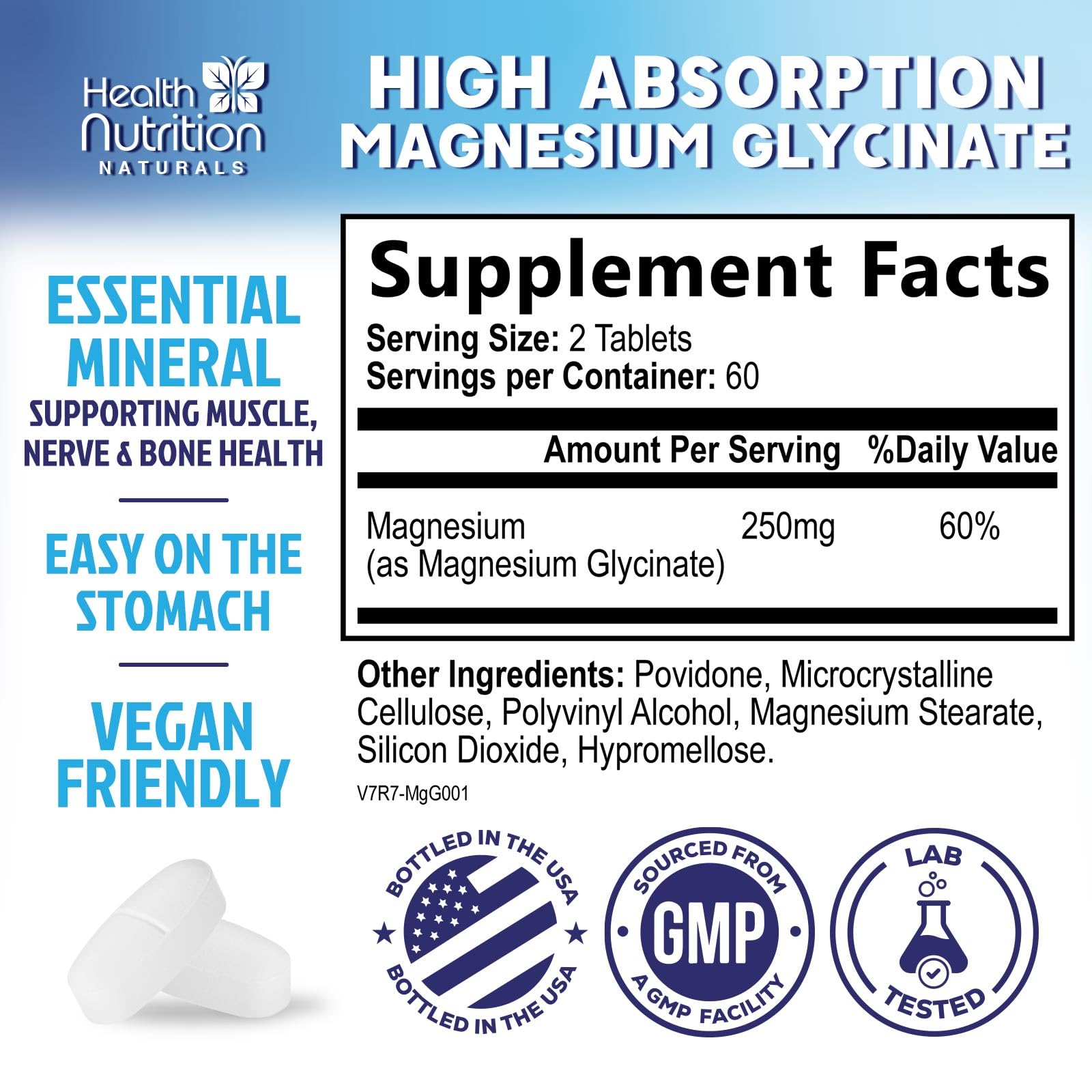 High potency magnesium bisglycinate tablets