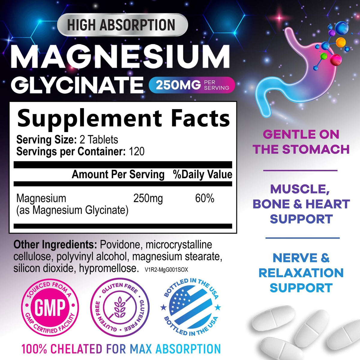High potency magnesium bisglycinate tablets
