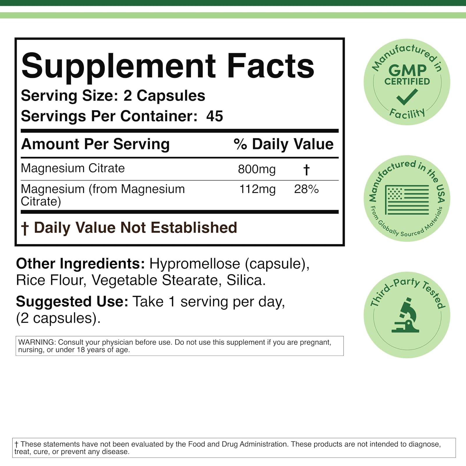High potency magnesium citrate capsules