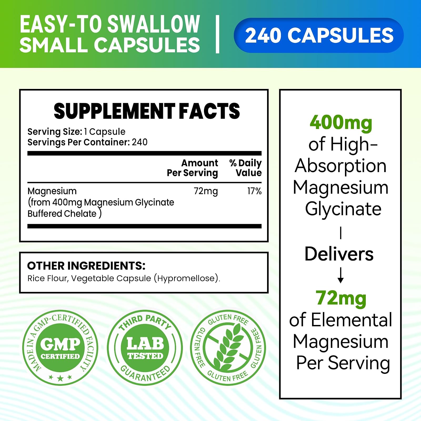 High potency magnesium glycinate 400 mg
