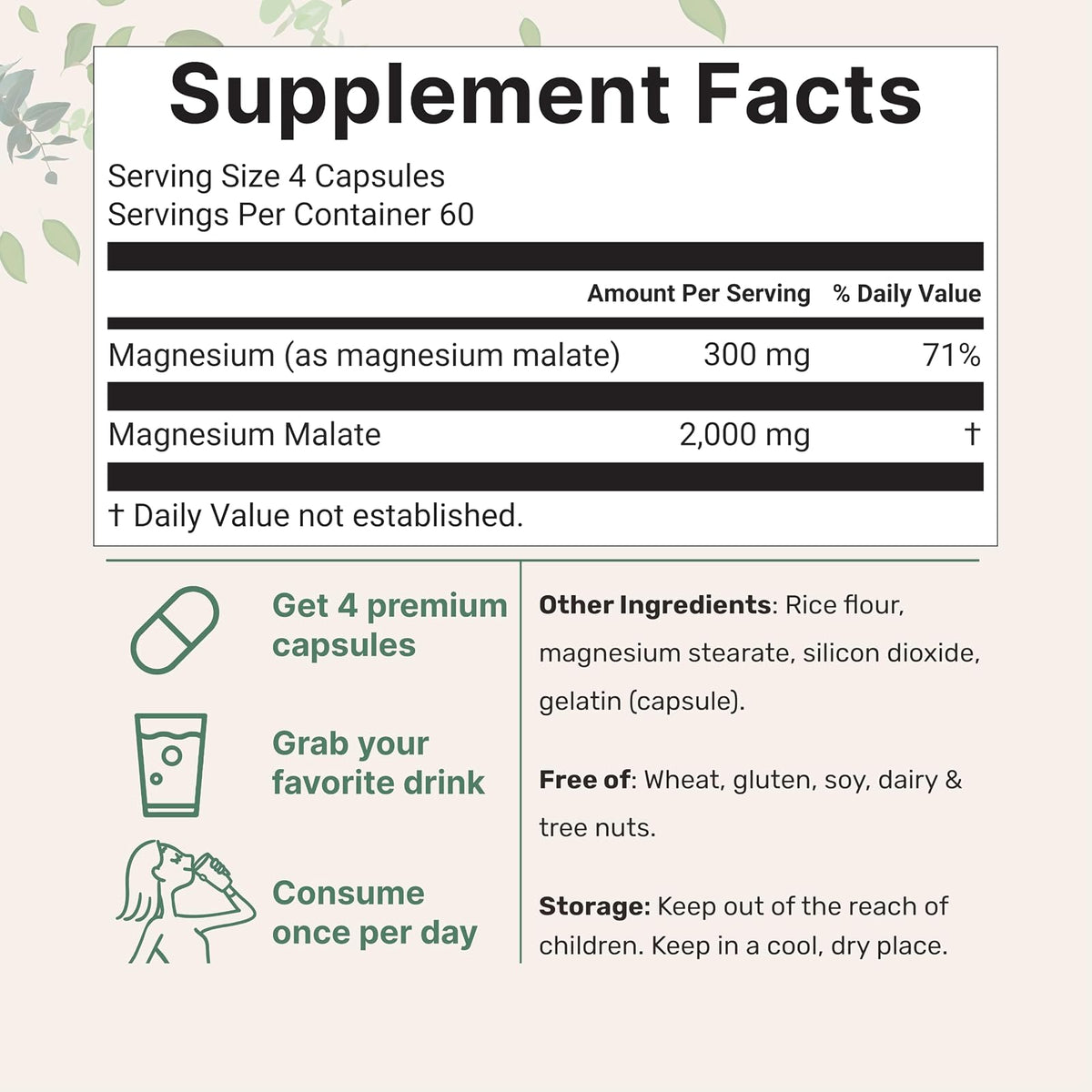 High potency Magnesium Malate capsules