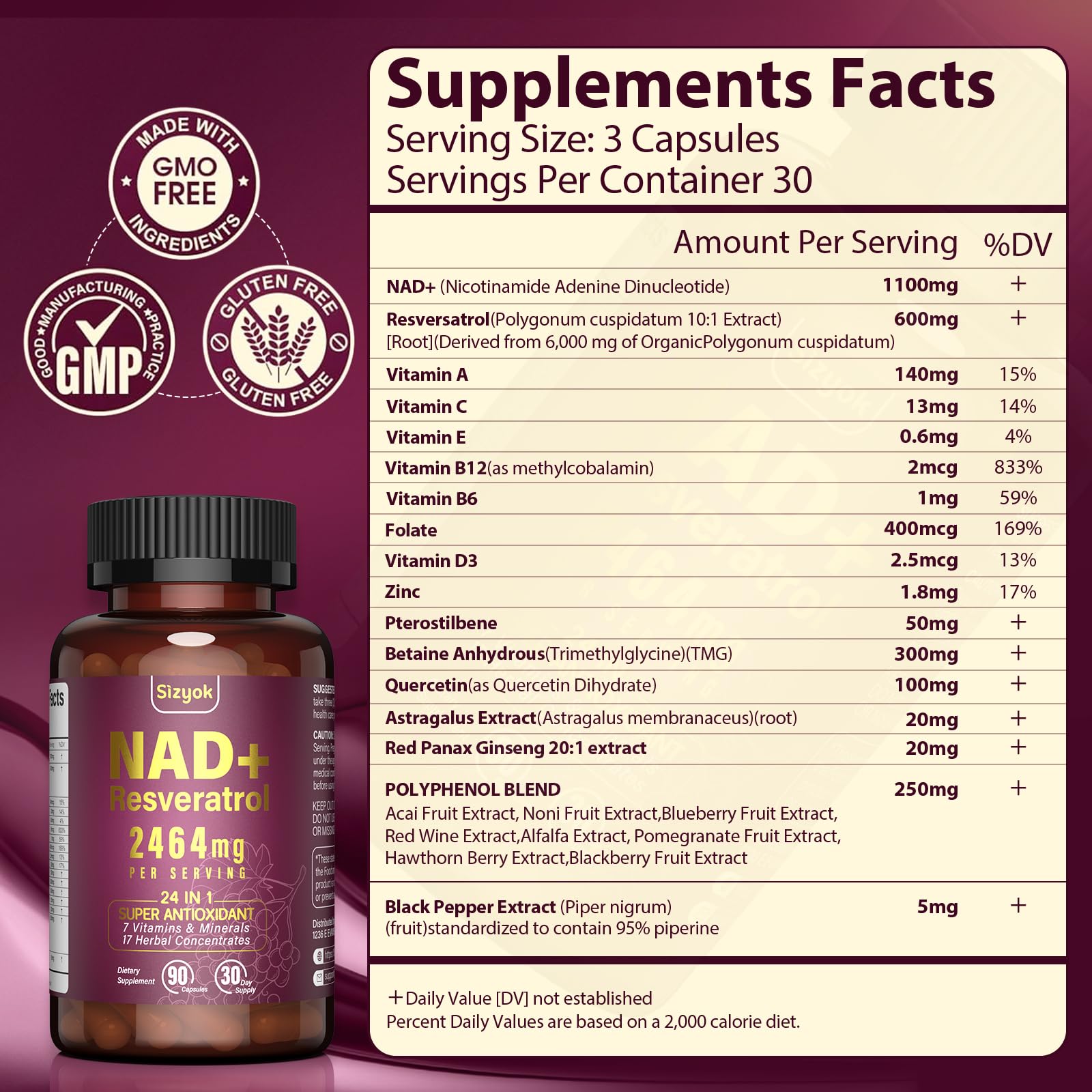 high potency NAD Resveratrol 2464 mg