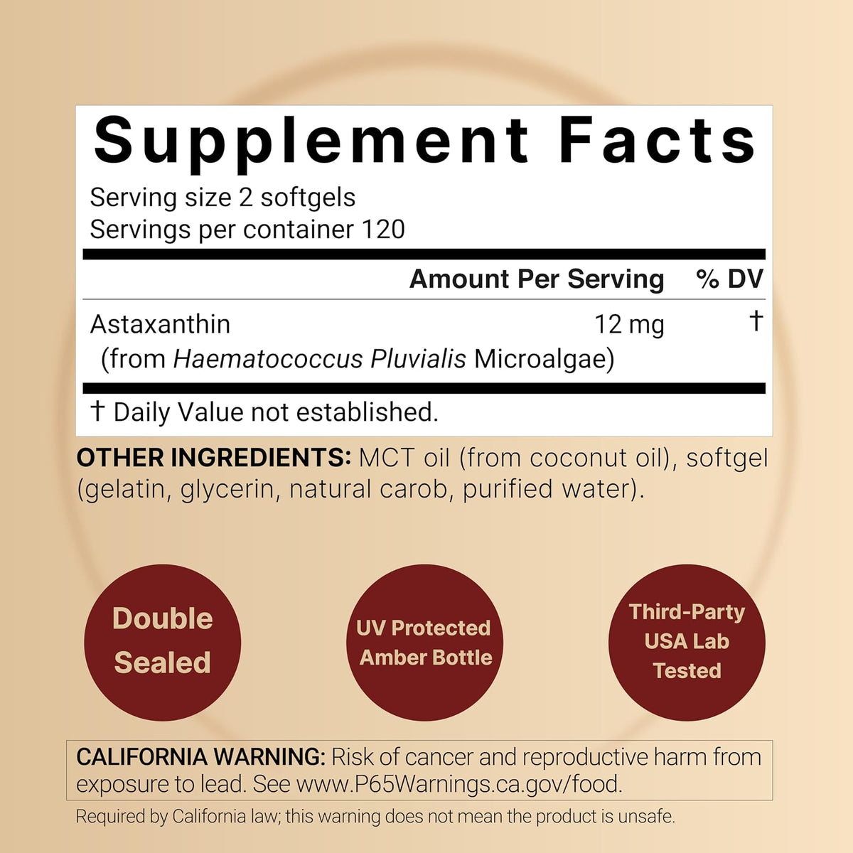 High potency NatureBell Astaxanthin 12 mg