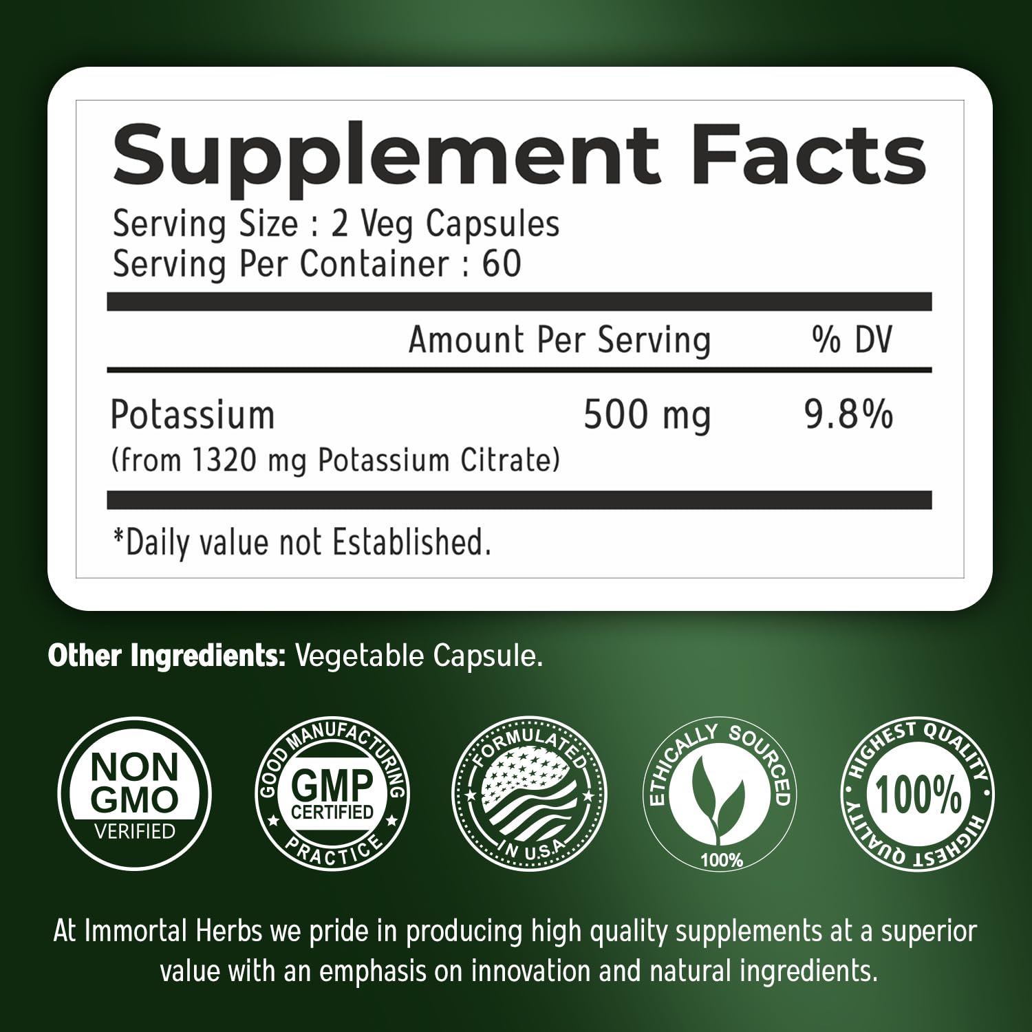 High potency potassium supplement