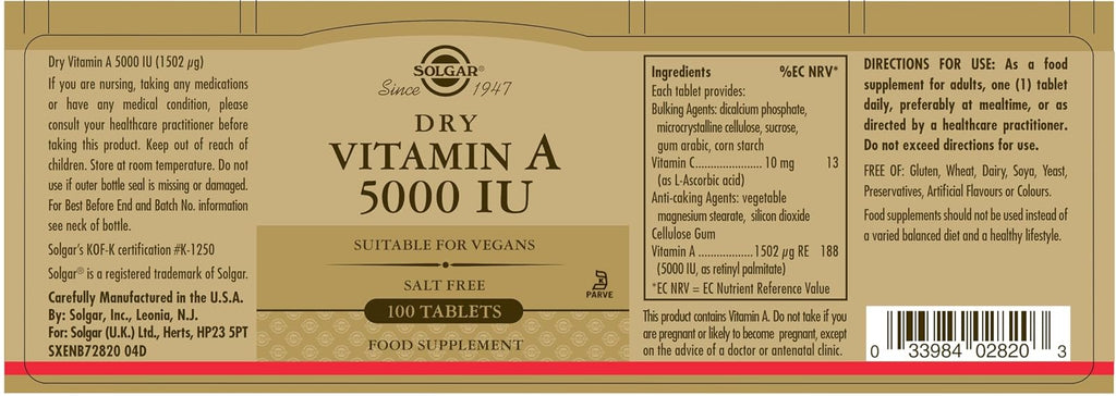 high potency SOLGAR vitamin A tablets