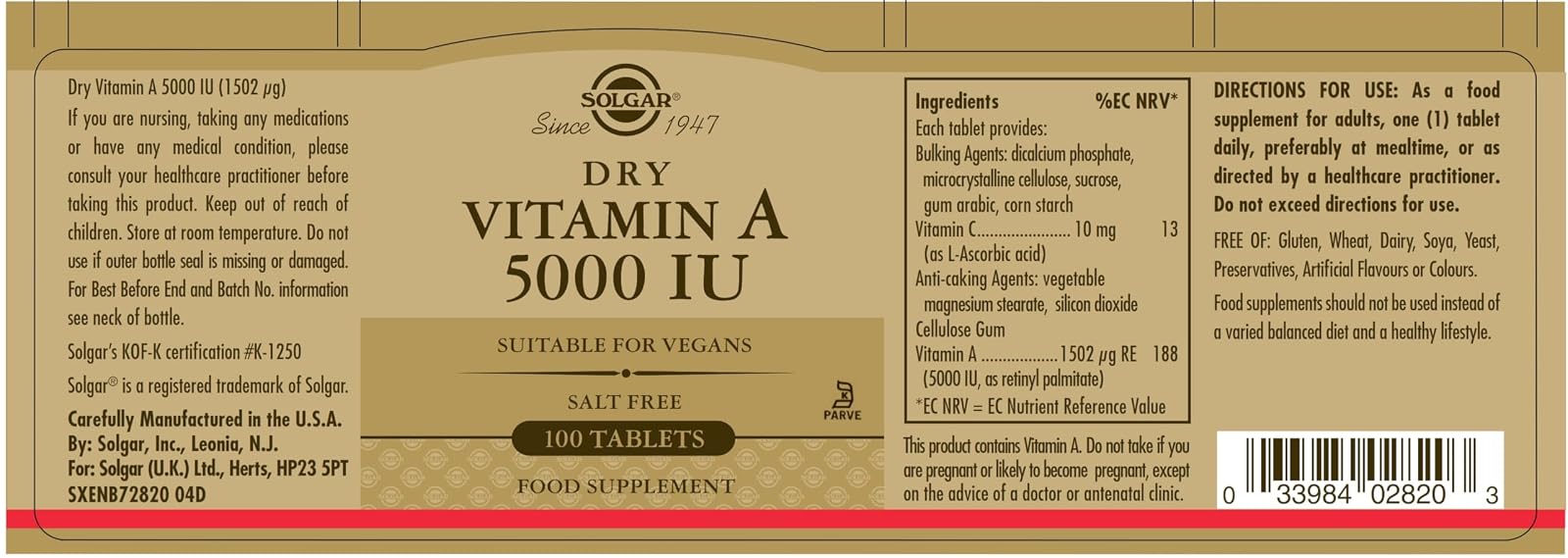 high potency SOLGAR vitamin A tablets
