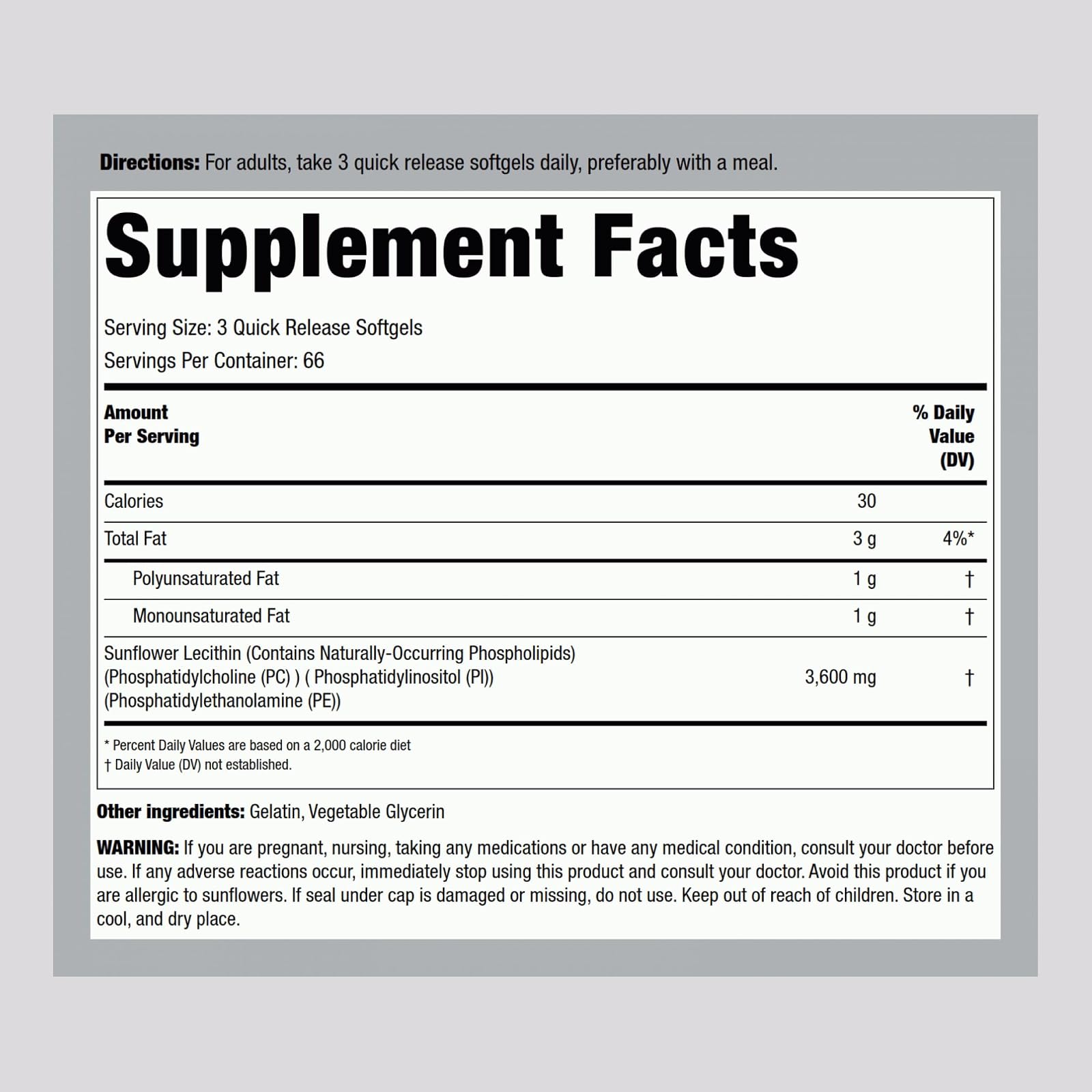 High potency sunflower lecithin capsules