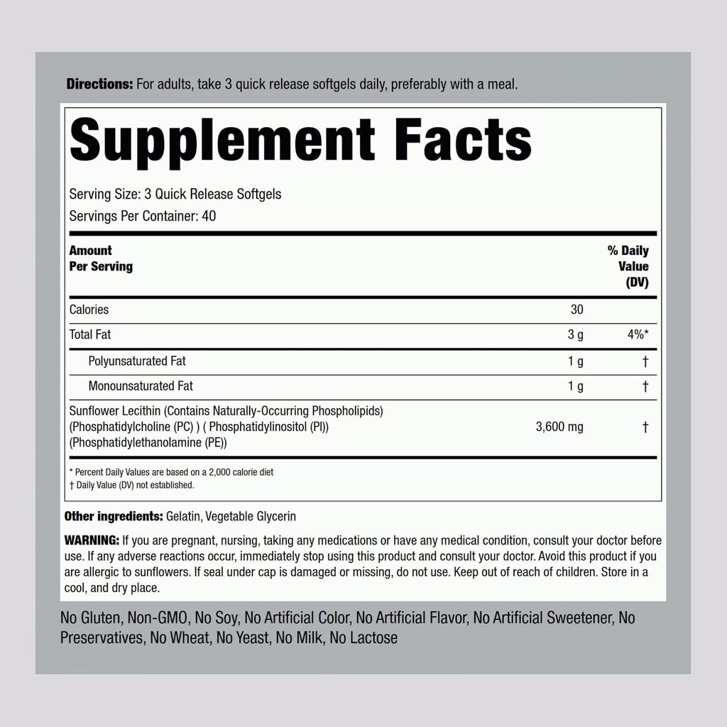 High potency sunflower lecithin softgels