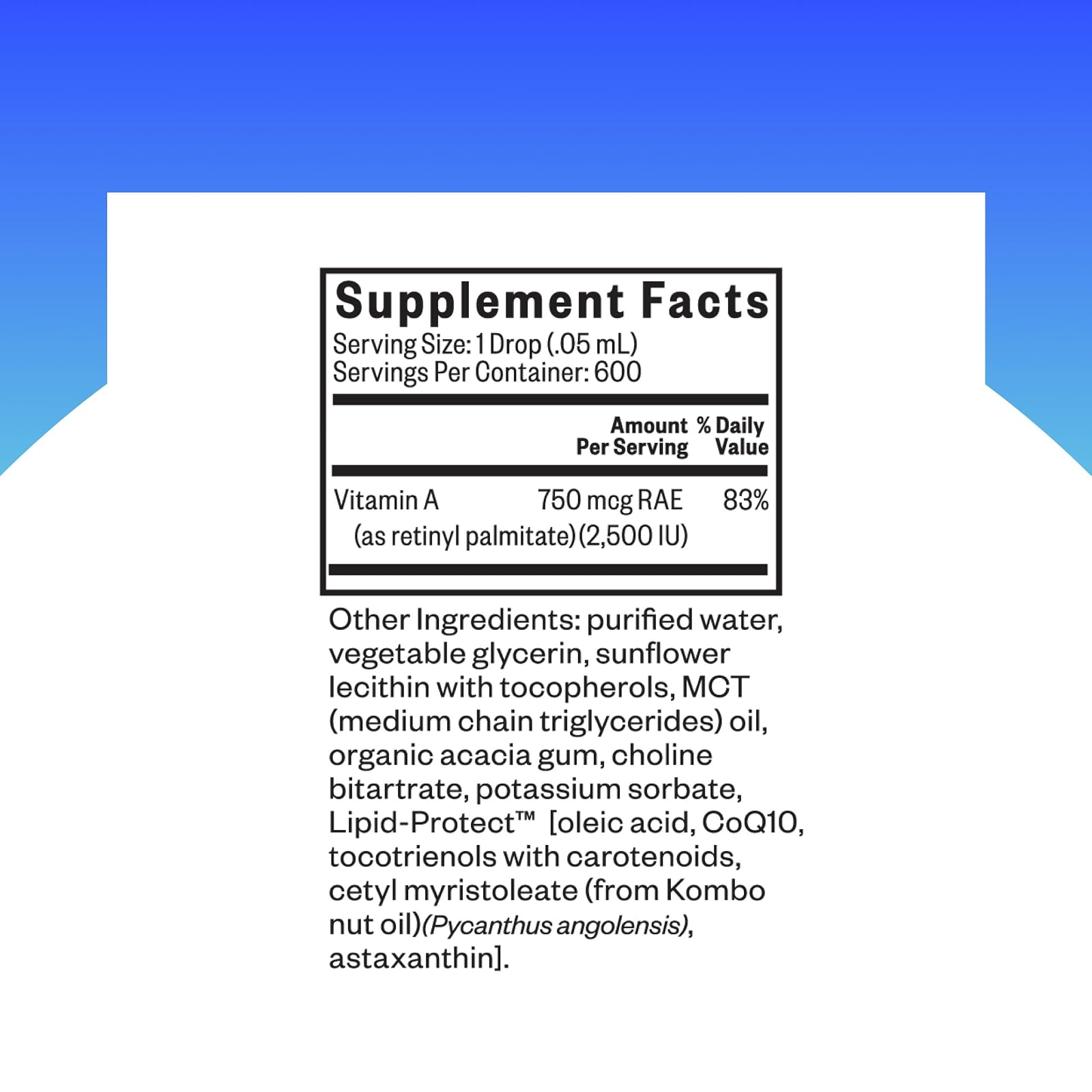 High potency vitamin A liquid supplement