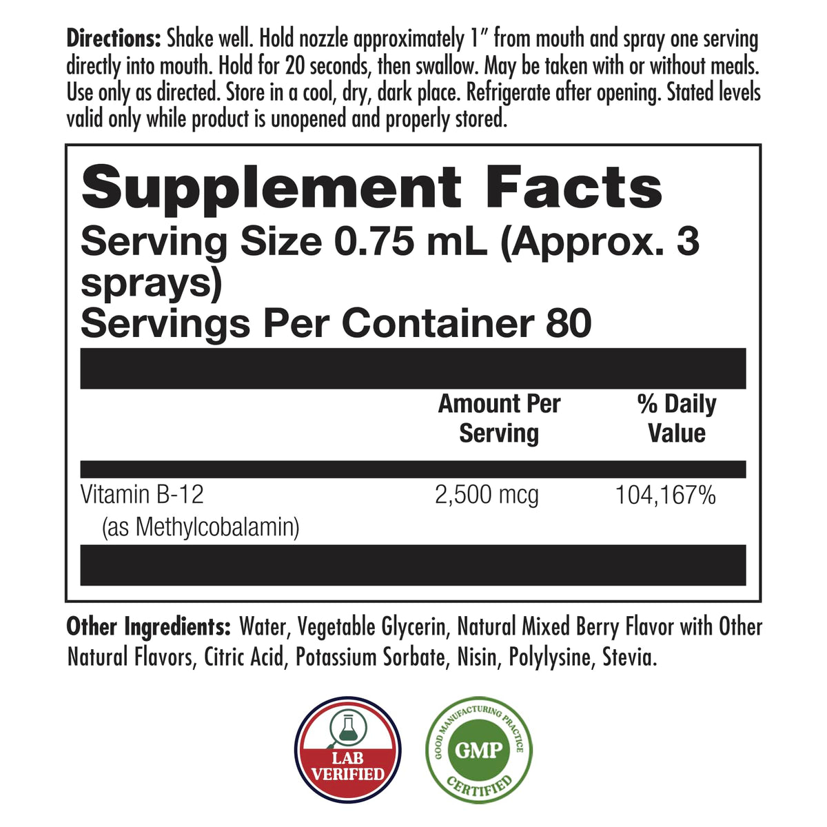 high potency vitamin B12 2500 mcg