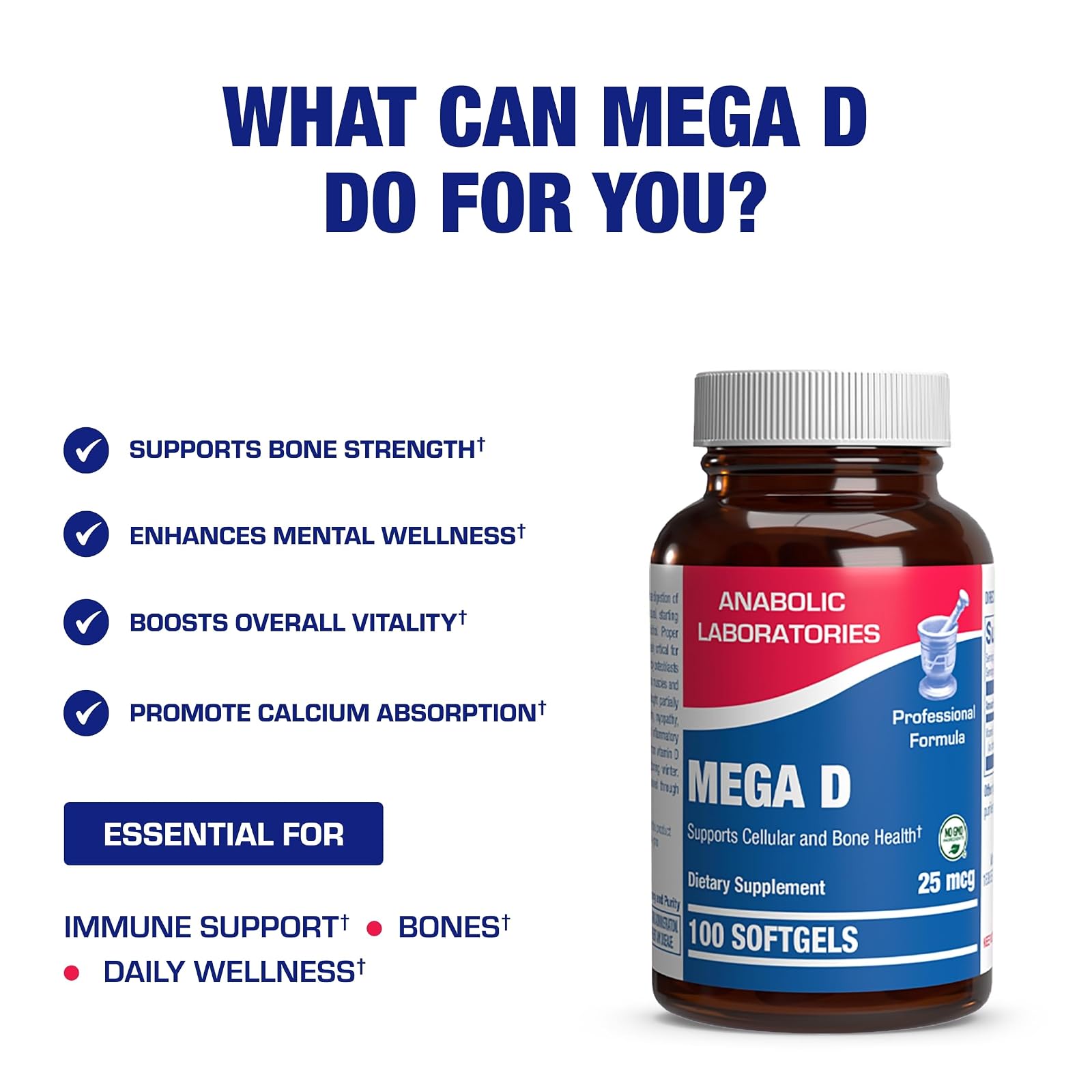 High potency Vitamin D3 1000 IU for energy