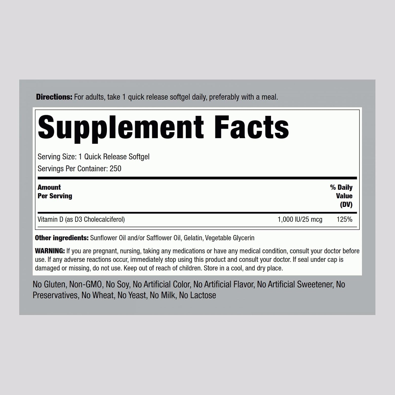 High potency Vitamin D3 1000 IU