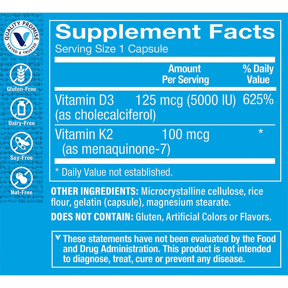 High potency Vitamin D3 K2 capsules