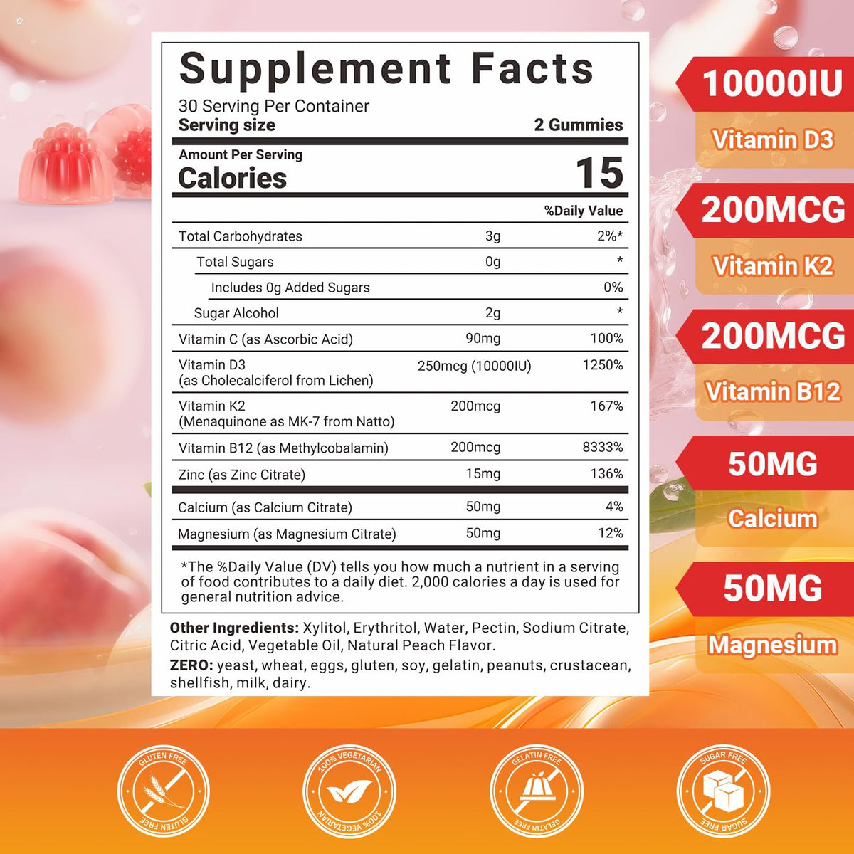 High potency Vitamin D3 K2 gummies
