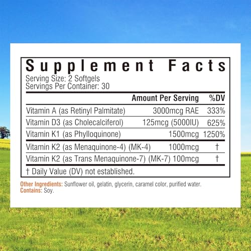 High potency Vitamin D3 K2 softgels