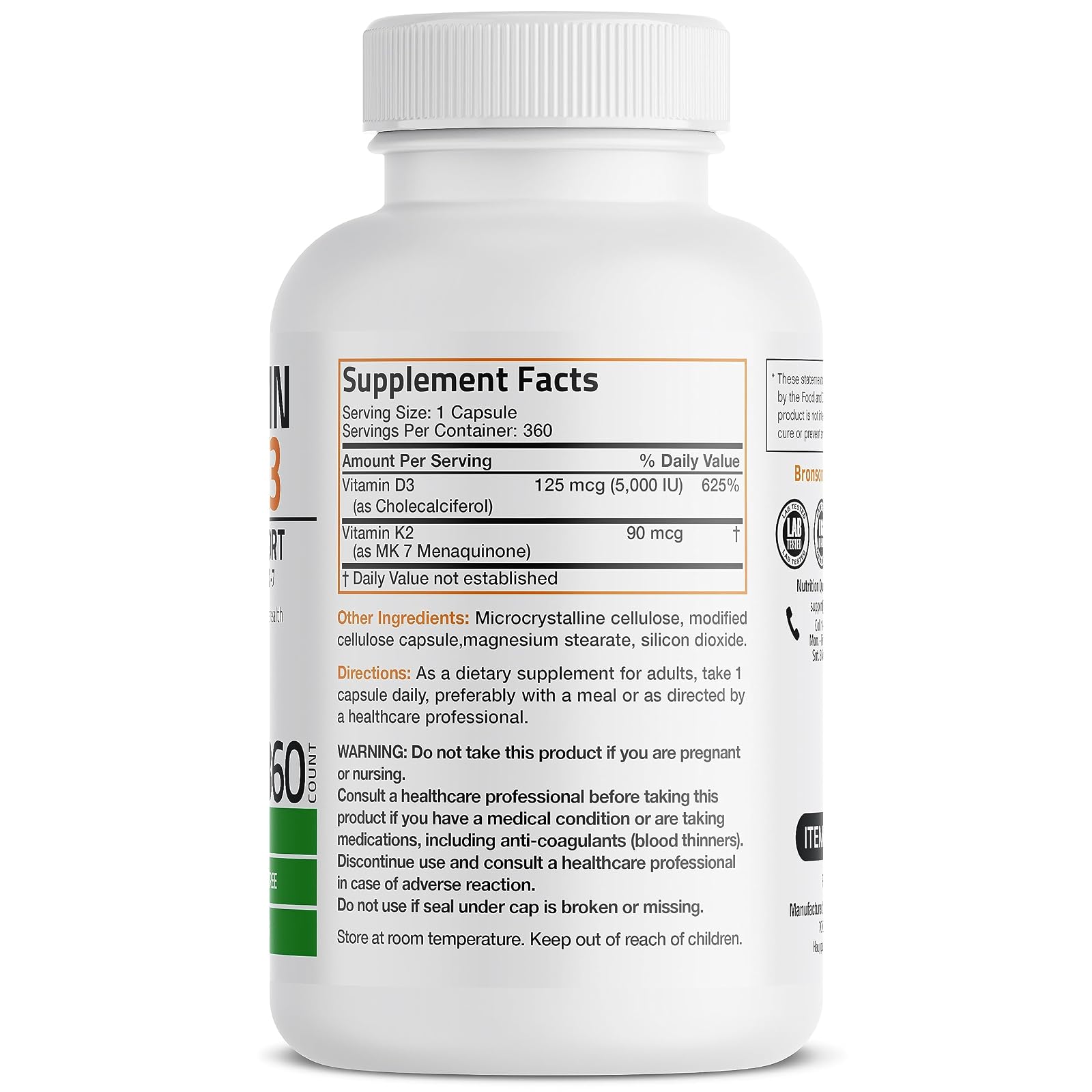 High potency vitamin D3 K2 supplement