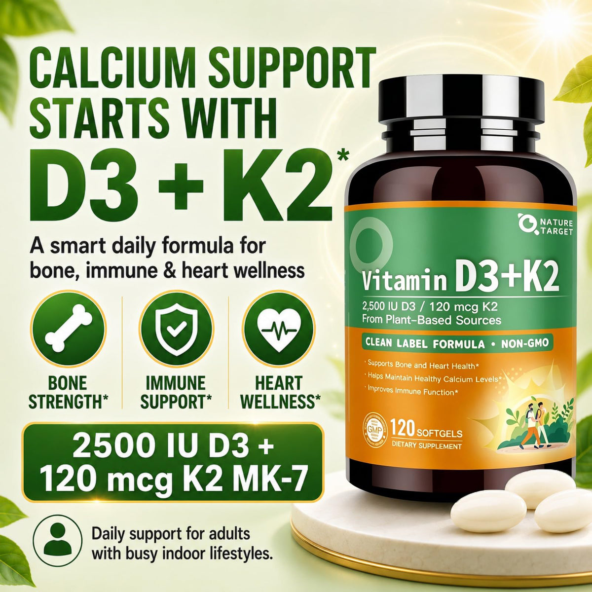 High potency Vitamin D3 K2 supplement