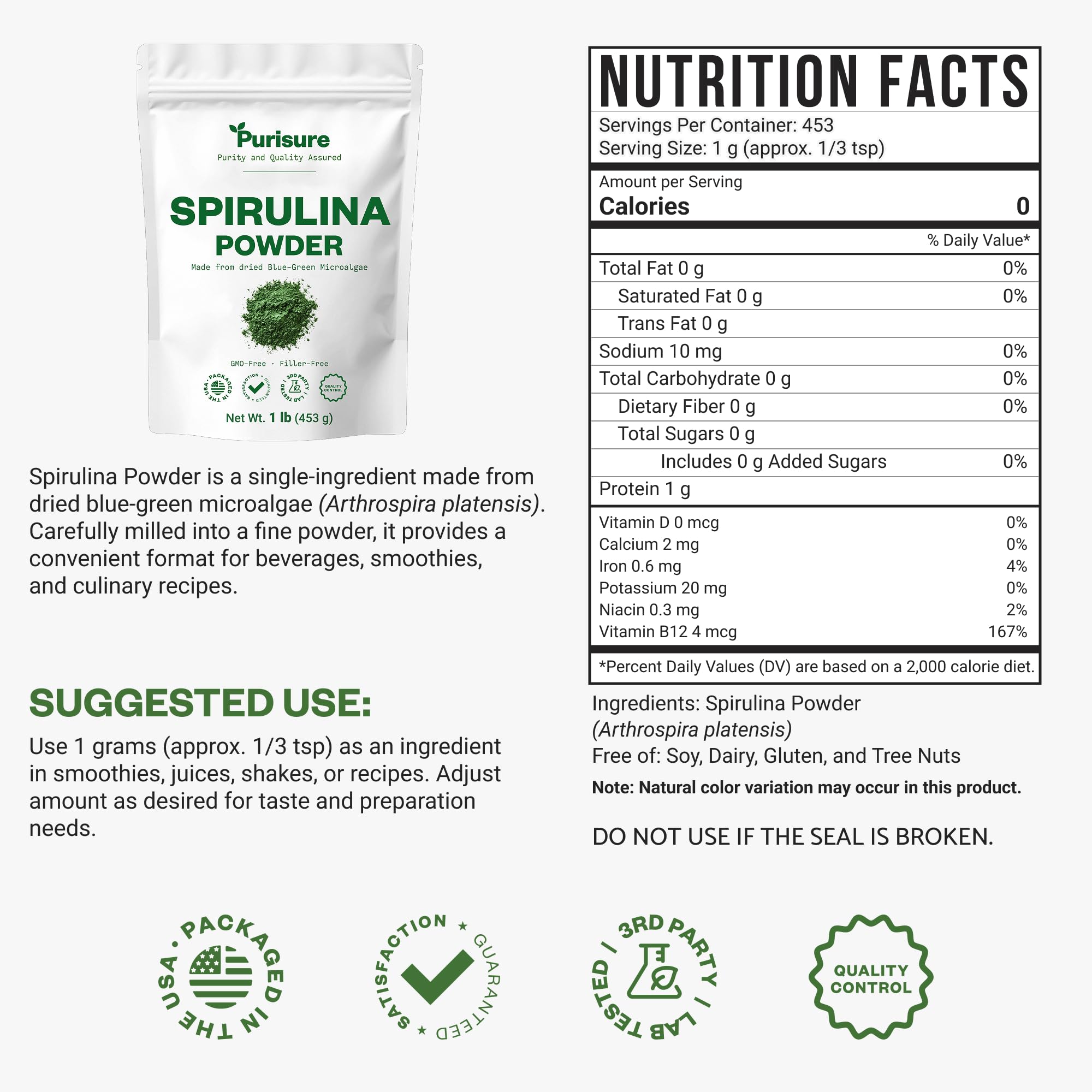 High protein spirulina powder source