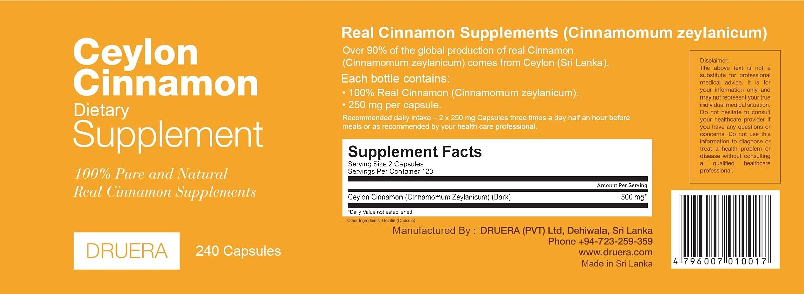High-quality Ceylon cinnamon 250 mg