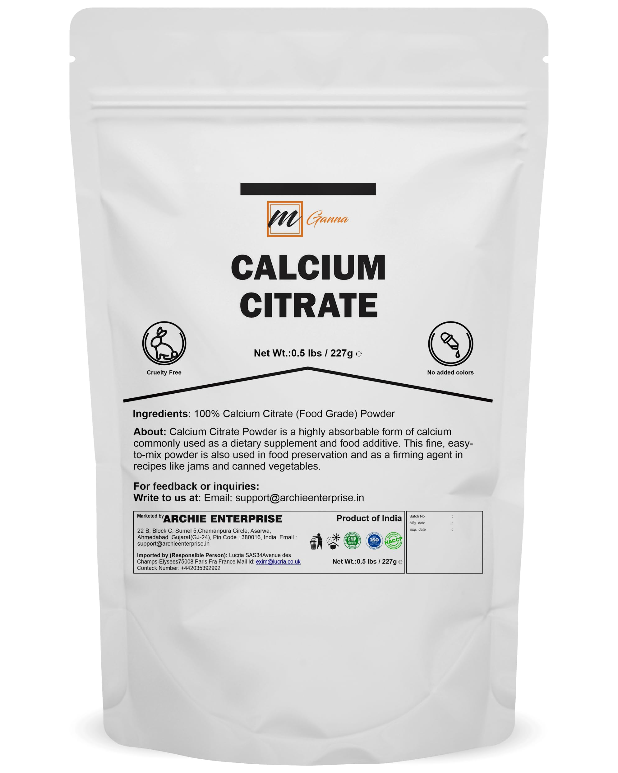 highly absorbable calcium citrate powder